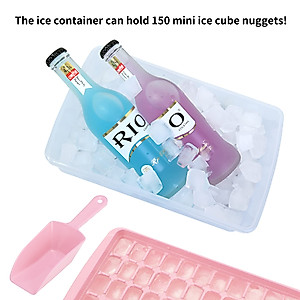 Ice Cube Tray with Lid and Bin for Freezer, Easy Release 55 Nugget Ice Tray with Cover, Storage Container, Scoop. Perfect Small Ice Cube Maker Tray & Mold. Flexable Durable Plastic, BPA Free
