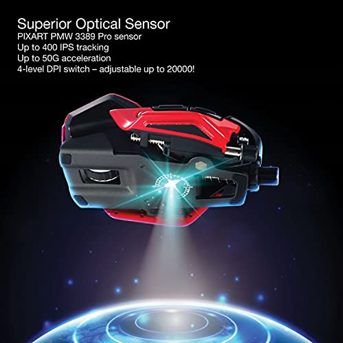 Mad Catz R.A.T. 8+ ADV Fully Adjustable Wired Gaming Mouse - Metal Base - 20000 DPI - 11 Programmable Buttons -4 User Profiles Stored Directly – Customize RGB LED- Tunable Weight System - Red