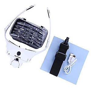YOCTOSUN LED Head Magnifier, Rechargeable Hands Free Headband Magnifying Glasses with 2 Led, Professional Jeweler's Loupe Light Bracket and Headband are Interchangeable