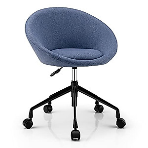 Giantex Home Office Chair, Swivel Desk Chair w/Round Back, Height Adjustable Task Chair w/Flexible Casters, Rolling Computer Chair for Study Room, Bedroom, Make-up Room, Blue