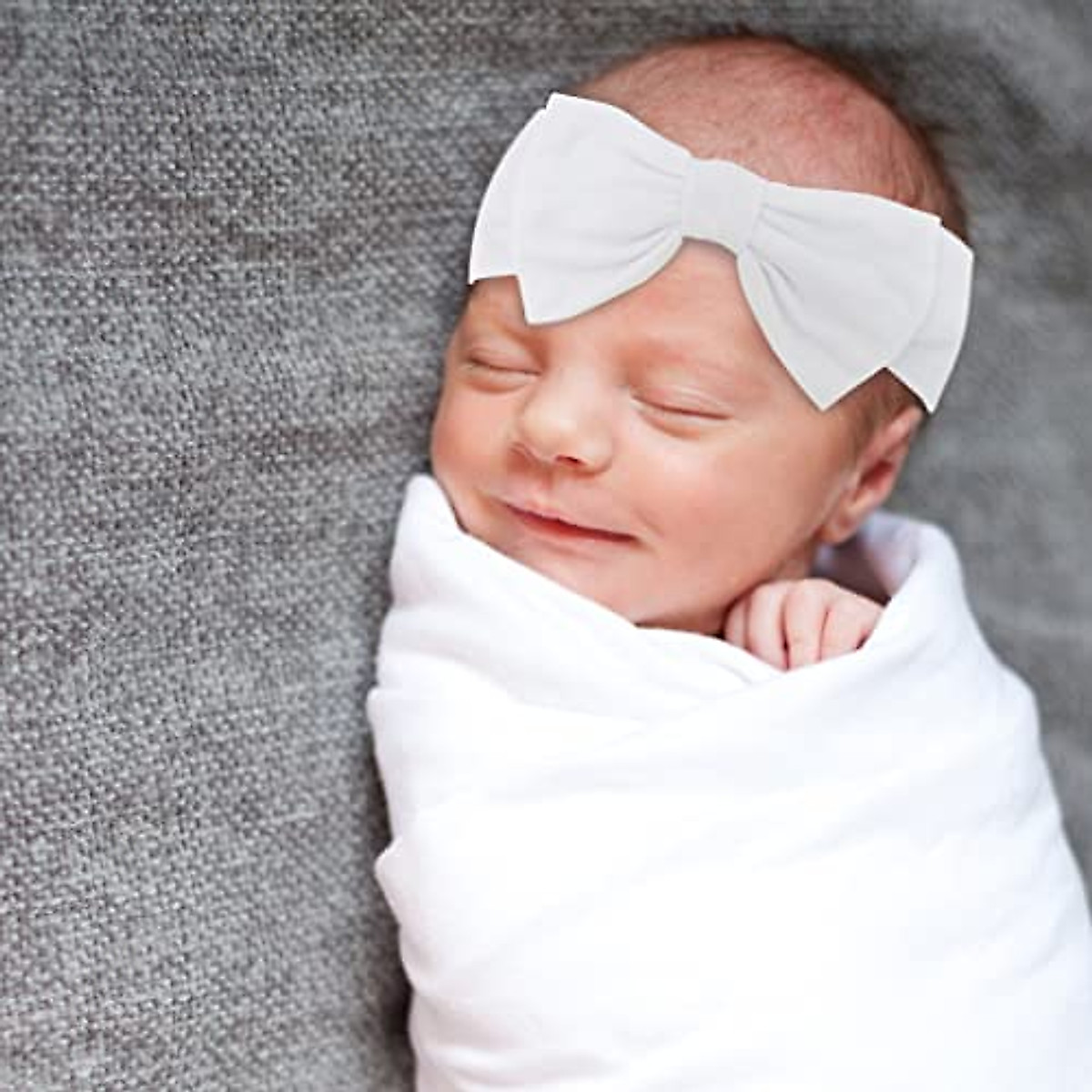 RATIVE 4-Way Direction Stretch Fabric Baby Swaddle Receiving Blankets with Headband for Unisex Newborn Baby Boy Girl (White(Blanket+Headband))