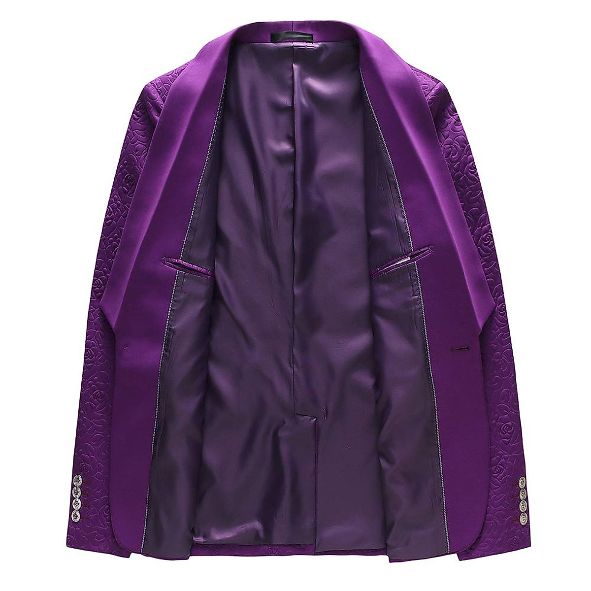 UNINUKOO Mens 3 Piece Suit Jacquard Floral Shawl Lapel Fancy Suits for Men Wedding Party Prom Tuxedo Suit Set US Size 32 Purple