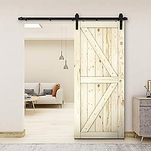 BELLEZE 36in x 84in Sliding Barn Door K-Frame with 6.6ft Barn Door Hardware Kit, Pre-Drilled, DIY Easy to Assemble, Unfinished