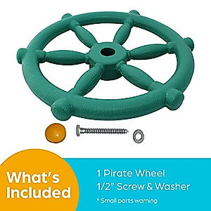 Jungle Gym Kingdom Playground Accessories - Pirate Ship Wheel for Kids Outdoor Playhouse, Treehouse, Backyard Playset Or Swingset - Wooden Attachments Parts (Green)