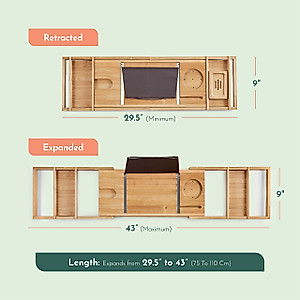 Luxurious Bamboo Bathtub Tray for Tub - Expandable Bath Tray for Bathtub Accessories, Seats One or Two People - Durable Bathtub Caddy Holds Tablet/Book, Phone, Wineglass
