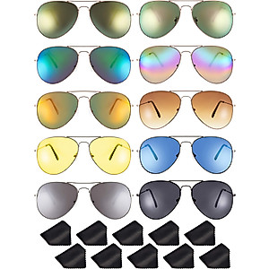 10 Pieces Classic Mirrored Flat Lens Sunglasses Lens Metal Frame Sunglasses for Men Women