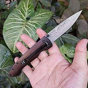 ALBATROSS HGDK005 Black Classic EDC Damascus Folding Pocket Knife, Ebony Wood Handle-Gifts/Collections
