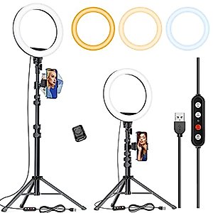 Kaiess 10.2" Selfie Ring Light with 65" Adjustable Tripod Stand & Phone Holder for Live Stream/Makeup, Upgraded Dimmable LED Ringlight for Tiktok/YouTube/Zoom Meeting/Photography