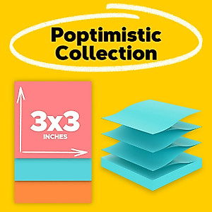 Post-it Pop-up Notes, 3x3 in, 18 Pads, America's #1 Favorite Sticky Notes, Poptimistic Collection, Bright Colors (Pink, Orange, Blue), Clean Removal, Recyclable (R330-18CTCP)