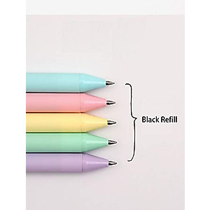 Lanxivi Kaco Pure Retractable Gel Ink Pens, Black Ink Refills 0.5mm Extra Fine Point 5-Pack, Macarons Color Barrel