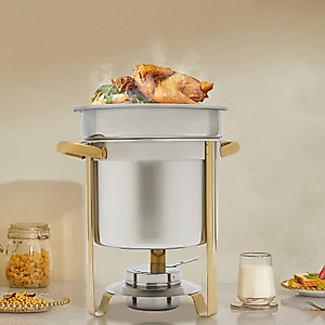 7L/7.4Qt Commercial Soup Kettle Warmer, Stainless Steel with Dish Buffet Server Food Warmer Chafing with Lid for Soup (Gold)