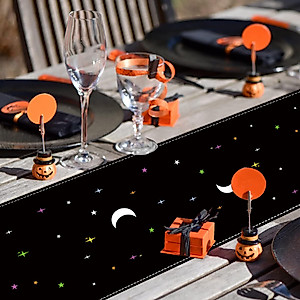 Halloween Luminous Table Runner Cute Ghost Floral Stars Noctilucent Runner Farmhouse Holiday Home Party Kitchen Dining Table Glow in The Dark Indoor Outdoor Decoration 13x72 Inch