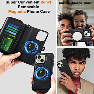 SiHPuoy Leather for Apple iPhone 15 Plus Wallet Case with Card Holder Kickstand, Phone Accessories for Woman Men Women, 2 Pack Screen Protector 2 Pack Camera Lens Cover, Black