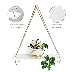 Mkono Wood Hanging Shelves for Wall Boho Decor Swing Rope Rustic Floating Shelf, Set of 3 Wall Display Shelving Home Organizer Rack for Living Room Bedroom Bathroom Kitchen,White