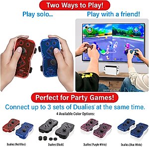 Nyko Dualies Controller Set for Nintendo Switch - Red/Blue: Comfortable, Responsive, and Precise Wireless Gaming with Motion Control, USB C Charge Cable. Joycon Alternative