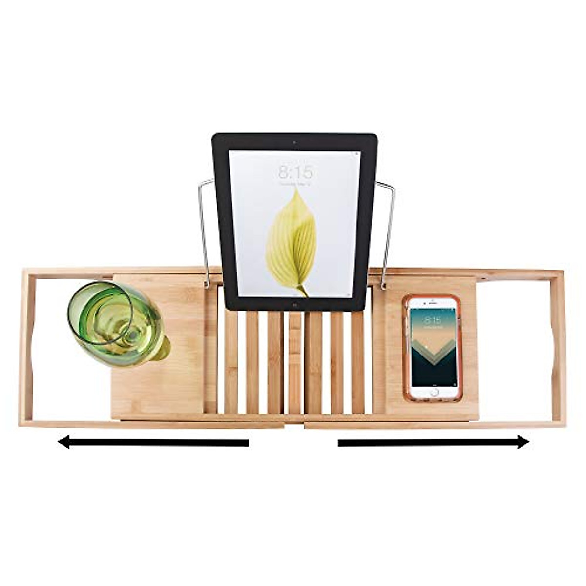 InterDesign Formbu Bathtub Caddy with Reading Tray, Wine, Tablet and Phone Holder - Natural
