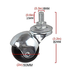 LAxto Wheel Plate Casters 2 inch 50mm Caster Wheels with Ball Sphericaled Stem M8x15 mm Swivel Caster Wheels,Furniture Castors Wheels,for Sofa Baby Carriage Table,4 Pcs