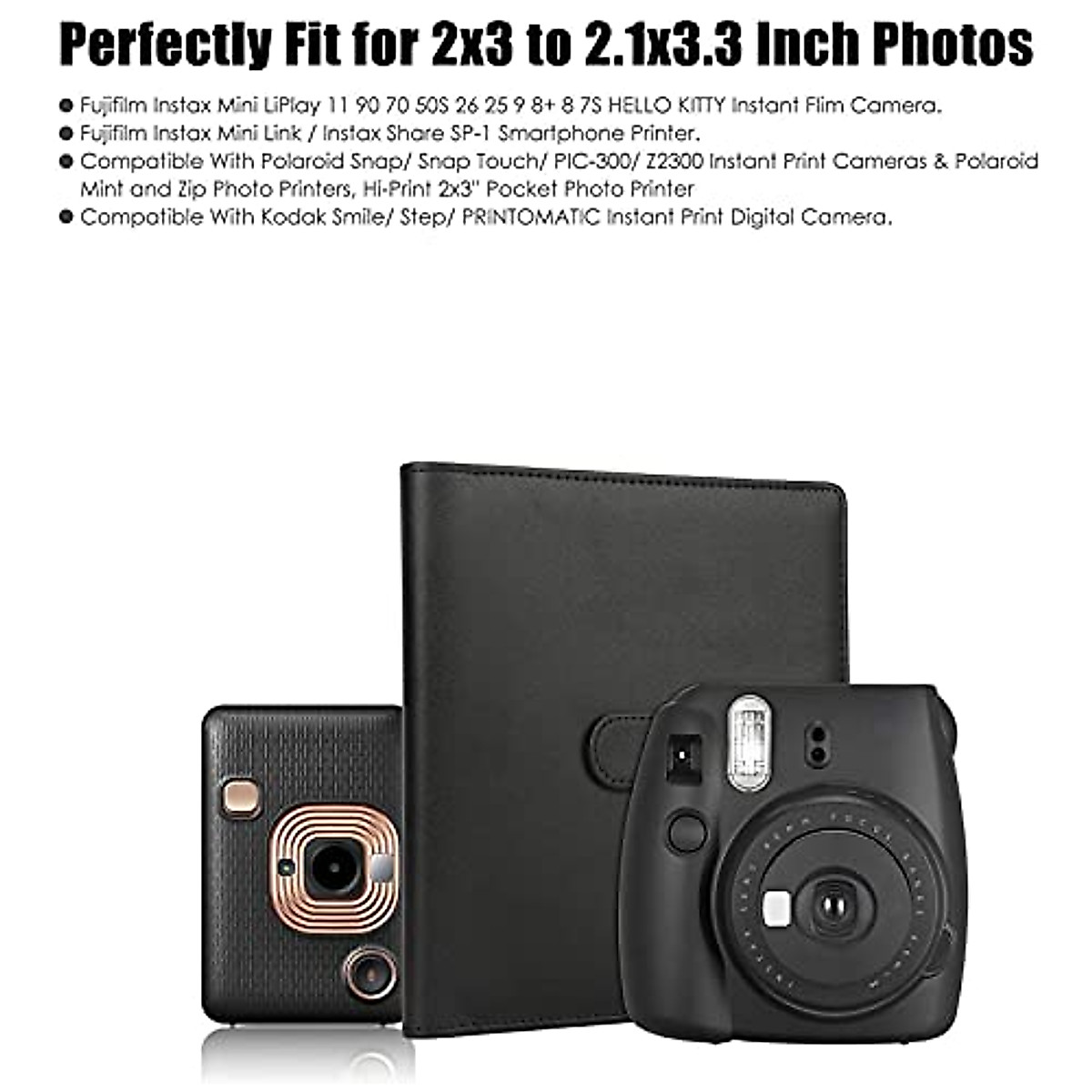 256 Pockets Photo Album for Fujifilm Instax Mini LiPlay 11 90 70 50S 26 25 9 8S 8 7S Instant Camera/Mini Link Printer, Polaroid Snap SnapTouch PIC-300 Z2300 Mint Zip Instant Camera Printer (Black)