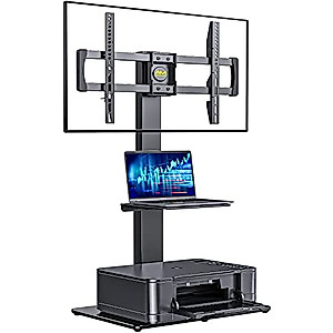 75 Inch TV Stand with Mount, Height Adjustable Swivel Floor TV Stand with Shelves for 32 37 43 49 50 55 60 65 70 75 inch LCD LED TVs, TV Stand for Bedroom, Living Room & Corner