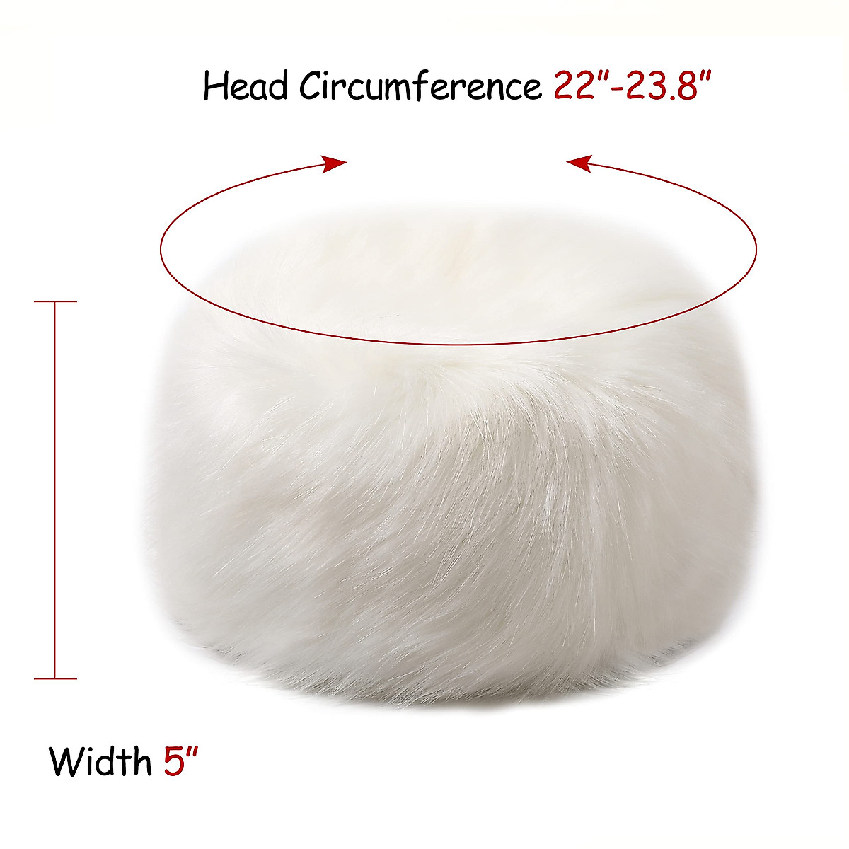 Dikoaina Faux Fur Cossack Russian Style Hat for Ladies Winter Hats for Women, White, Medium