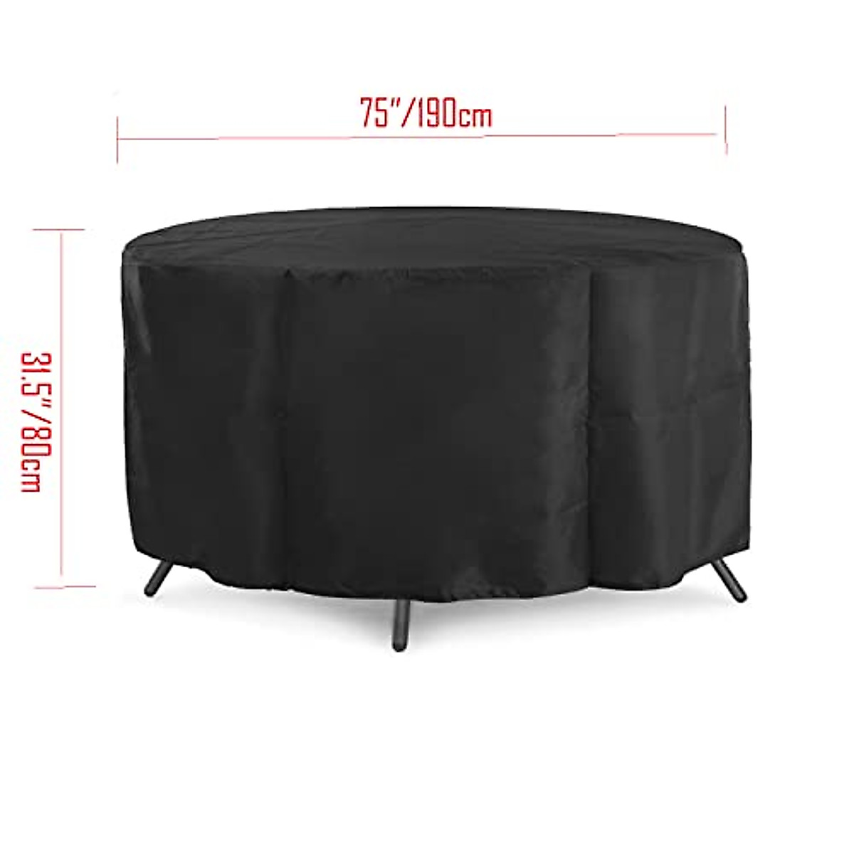 AMSAMOTION Round Patio Furniture Cover, Round Patio Table Cover, Heavy Duty Oxford Waterproof and UV Resistant Suitable for Outdoor Furniture Set, Large Outdoor Table Chair Set Cover, 75" DIAx31 H