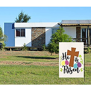 He is Risen Garden Flag Easter Cross Religious Double Sided Burlap Yard Outdoor Decor Holiday Decorations 12.5 x 18 Inch