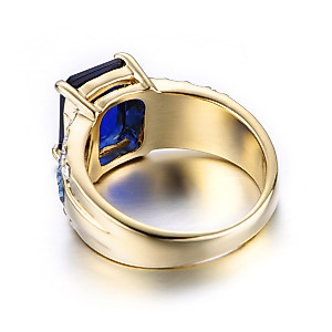 Yoursfs Ring Blue Crystal Gold Plated Stones in Sapphire Crystal Square Shape for Woman Wedding