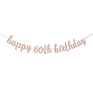 INNORU Glitter Happy 60th Birthday Banner - 60 Bitches Sign Banner - Cheers to 60 Years Birthday Party Bunting Decorations Rose Gold