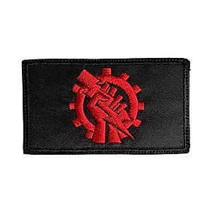 Warhammer 40K Adeptus Mechanicus Logo Patch Black Background - Funny Tactical Military Morale Embroidered Patch Hook Fastener Backing