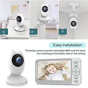 Video Baby Monitor with Camera and Audio, 4.3 inch Baby Monitor with Night Vision, 2-Way Audio Talk, Temperature Sensor, VOX Mode, 8 Lullabies, Long Range and High Capacity Battery, Ideal for New Moms
