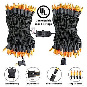 Toodour Orange Lights Halloween Lights, 33ft 100-ct Incandescent Halloween String Light, UL Certified Connectable Mini Bulbs Halloween Orange Fairy Light for Home, Garden, Halloween Party Decor