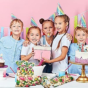 Geyee 100 Pieces Flamingo Cellophane Treat Bags Hawaiian Themed Candy Bags Tropical Pink Flamingos Palm Tree Pineapple Goodie Bags with 100 Pieces Silver Twist Ties for Teens Birthday Party Supplies