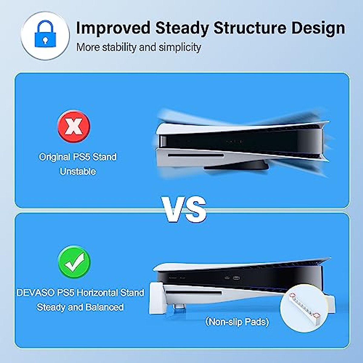 DEVASO PS5 Horizontal Stand, PS5 Accessories Horizontal Stand, Compatible with Playstation 5 Console(for Disc)