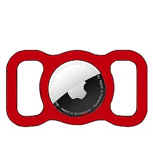 Airtag Dog Collar Holder Waterproof airtag case for Dog Collar,pet GPS Tracker for Cats,Silicone Dog Tags Personalized for Anti-Lost Red