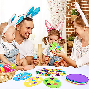 Konsait Bulk 208pcs Easter Foam Eggs Stickers, Bunny Chicken Self-Adhesive Foam Easter Eggs Shapes Stickers for Kid's Art DIY Craft Scrapbooks Supplies Easter Party Decor