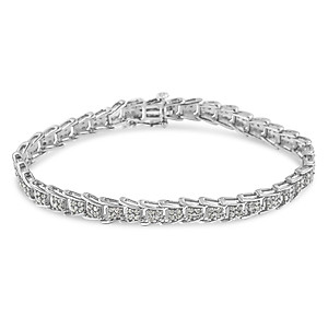 Original Classics .925 Sterling Silver 2.0 Cttw Diamond Fan-Shaped Fancy Chevron Link Tennis Bracelet (I-J Color, I3 Clarity) - 7"