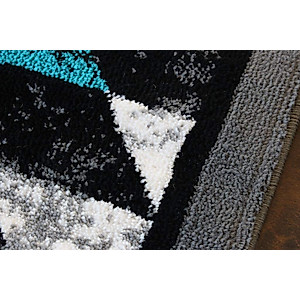 Masada Rugs, Stephanie Collection Area Rug Southwest Native American Distressed Design 1106 Turquoise Grey White Black (8 Feet X 10 Feet)