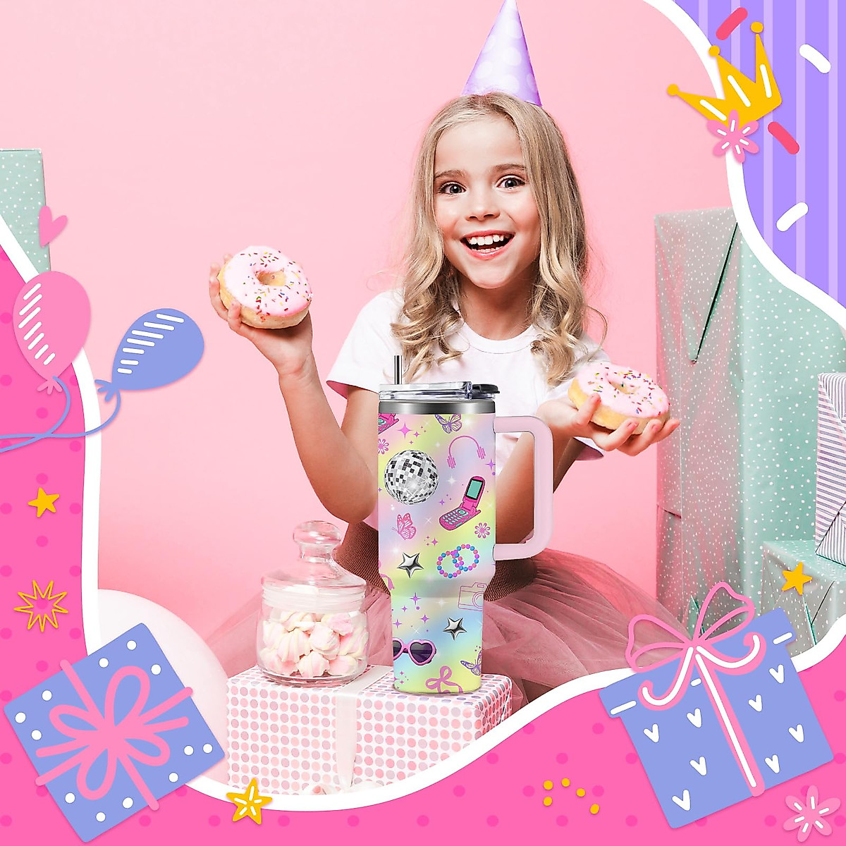 NIAXAUYT Iridescent Birthday Gifts for 10 Year Old Girls, in My Double Digits Era Tumbler 40oz, 10th Birthday Gifts for Ten Year Old Girl Birthday Music Cup