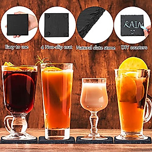 24 Pieces Black Slate Coasters with Holder Square Stone Coasters for Drinks 4 x 4 Inch Rustic Handmade Bar Coasters Set with Anti Scratch Bottom for Coffee Table Kitchen Home