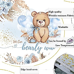 Rsuuinu Boy Bear Baby Shower Backdrop Boho Pampas Blue Flower We can Bearly Wait Photography Background Balloons Bear Baby Shower Backdrops Party Decorations Banner Supplies Photo Booth Props 7x5ft
