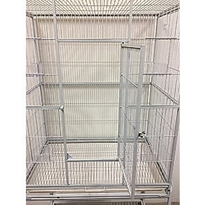 Large Wrought Iron 3 Levels Ferret Chinchilla Sugar Glider Small Animal Cage with 1/2" Wire Cross Shelves & Ladders with Removable Rolling Stand *White Vein*