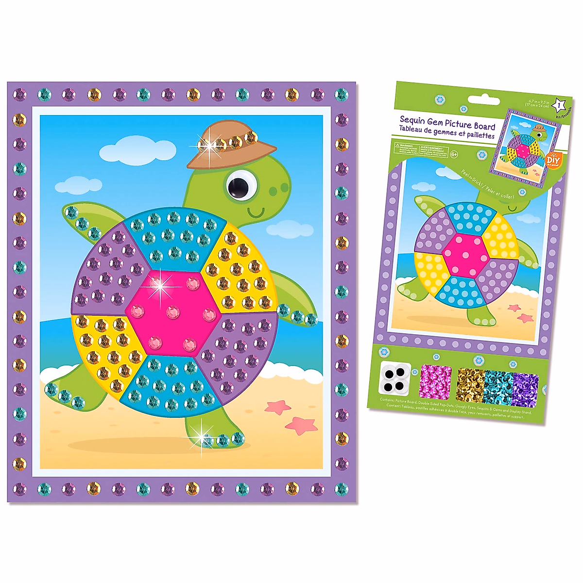 AoneFun Mosaic Crafts for Kids Mosaic Kit Mosaic Sticker Art Kits for Kids Sticker Mosaic Sticky Mosaics for Kids DIY Kits for Girls Arts and Crafts for Kids Diamond Art for Kids Activities - Turtle