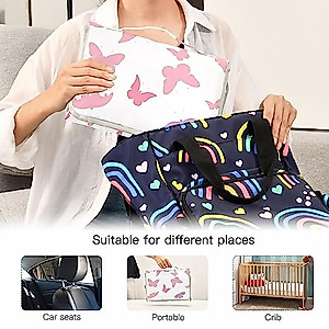 Pink Butterflies Portable Baby Changing Pad Travel Diaper Changing Pad Foldable Waterproof Changing Station with Built-in Pillow for Baby Gifts Stuff Newborn