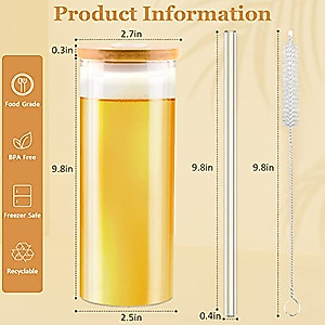Glass Cups with Lids and Straws, 20 OZ Drinking Glasses with Bamboo Lids, Can Shaped Glass Cups, Reusable Clear Iced Coffee Cups for Smoothie, Juice, Milk, Whiskey, Soda, Tea, Water- 2 Pack