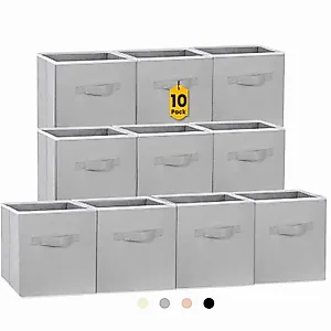 Criusia Storage Cubes, 11 Inch Cube Storage Bins for Shelves (10 Pack), Fabric Collapsible Storage Bins with Dual Handles, Foldable Cube Baskets for Clothes, Closet Organizers and Storage Box (Grey)
