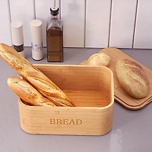 Danfoxer Bamboo Bread Box for Kitchen Countertop,Curved Bamboo Bread Boxes with Cutting Board Lid,Wooden Bread Storage,Bread Container Airtight,Food Storage for Kitchen Counter(Natural)