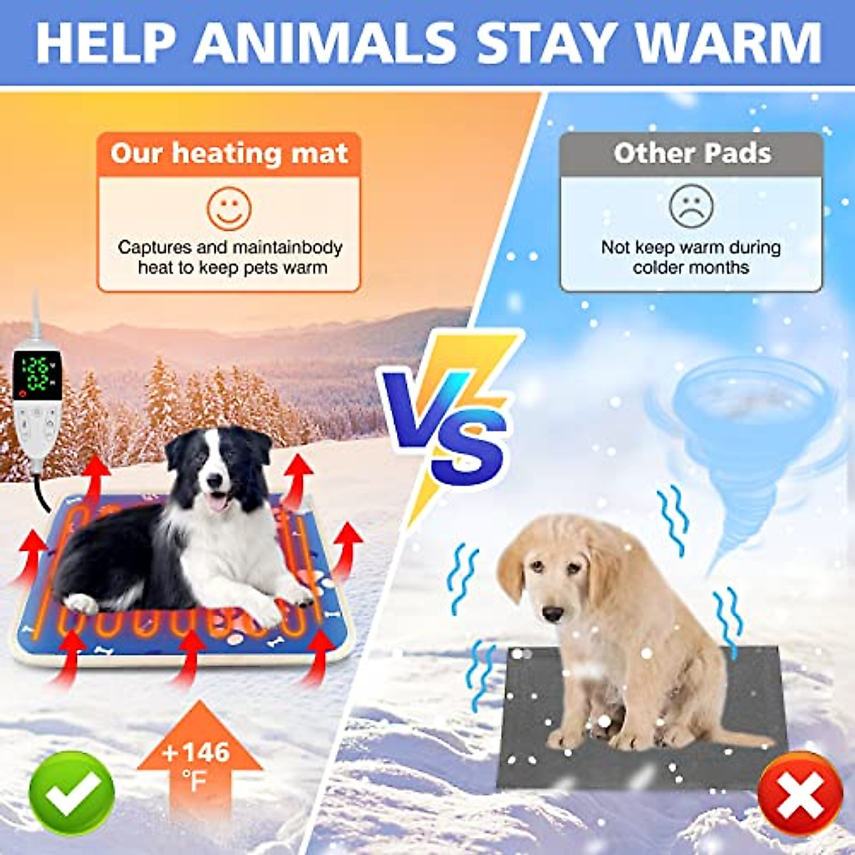 Wall Essential Pet Heating Pad for Cat Dog Electric Heated Pad Pet Warming Bed Mat with Timer Adjustable Temperature Electric Pet Heated Bed Mat with Cover