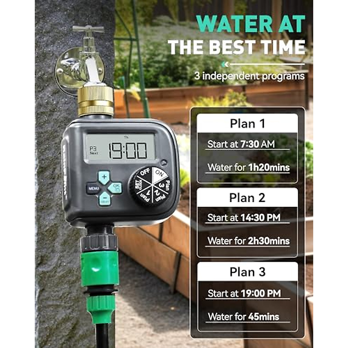 RAINPOINT Sprinkler Timer with 3 Different Programs, Waterproof Hose Timer Brass Inlet, Water Timer with Rain Delay/Manual/Automatic Irrigation Timer System, 1 Outlet