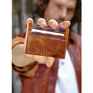 Bigardini Slim Minimalist Leather Card Wallet For Men & Women - RFID Blocking Leather Card Holder Wallets (Brown)