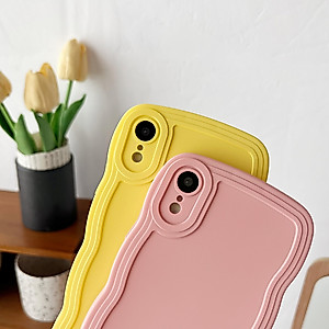 Caseative for iPhone Xr Case, Solid Color Curly Wave Frame Soft Compatible with iPhone Case (Yellow,iPhone Xr)